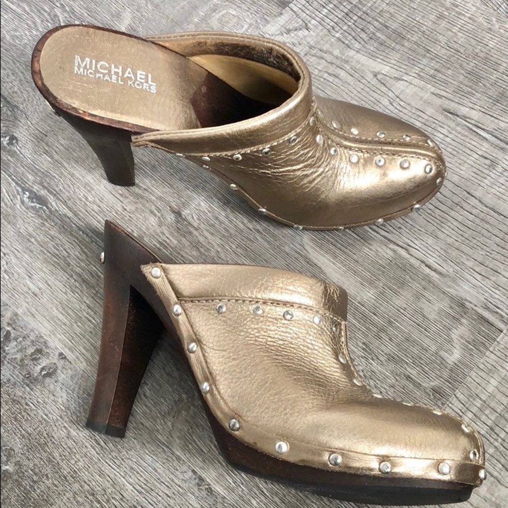Michael Kors Wooden Leather Clogs - Gem